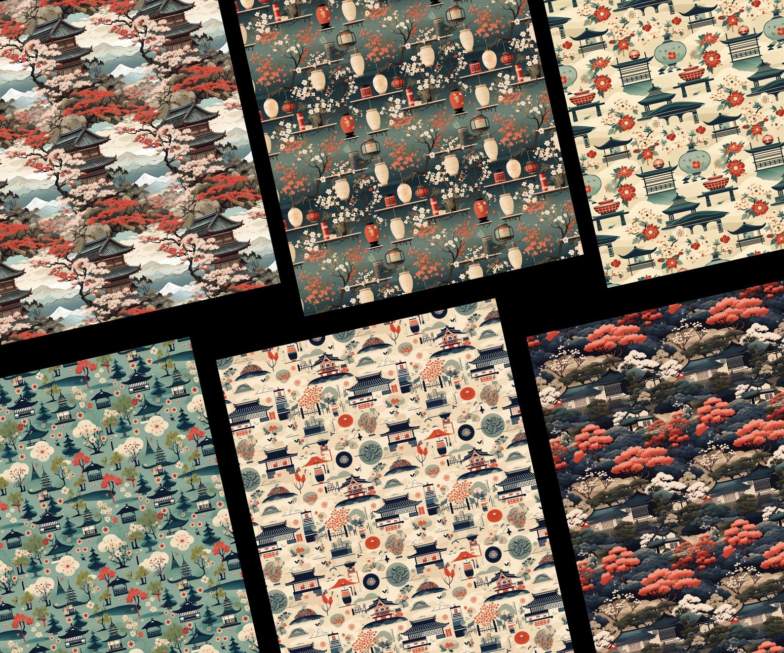 Vintage Japanese Seamless Patterns, 30 Retro Japanese Digital Papers ...