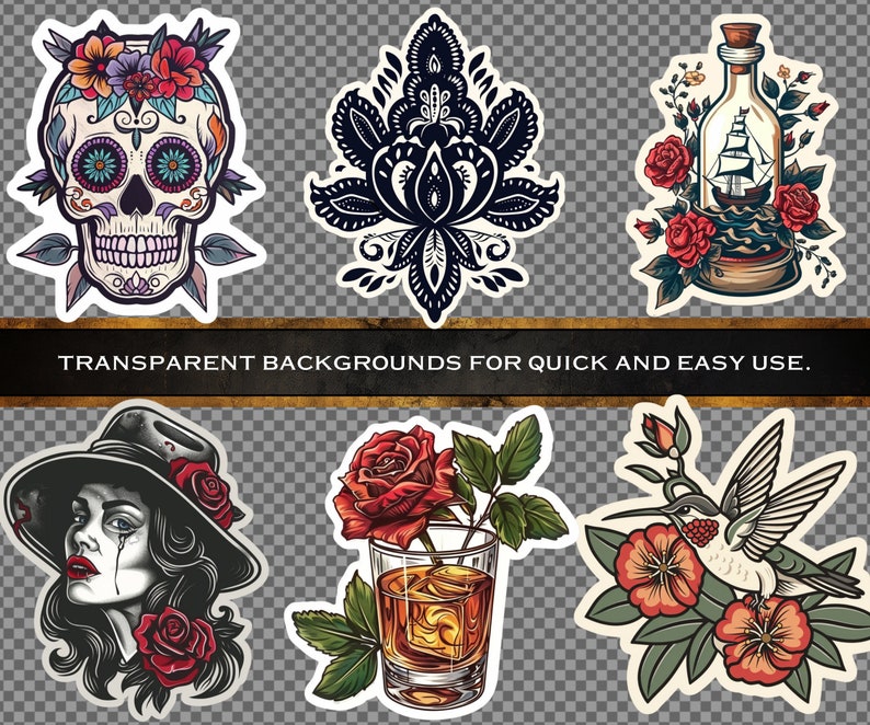 Tattoo Art Sticker Pack, 80 Tattoo Design Digital Stickers, PNG Files ...
