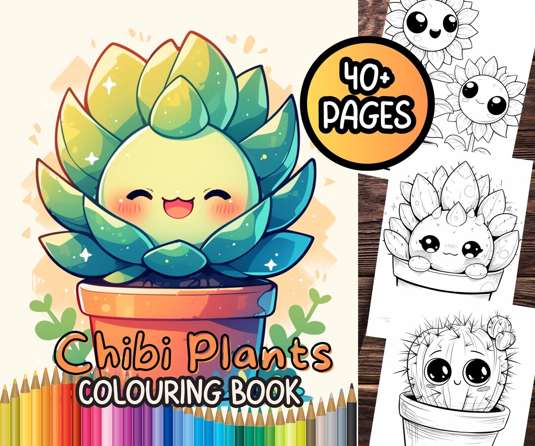 Chibi Plants Colouring Book, 40+ Colouring Pages of Cute Chibi Plants ...