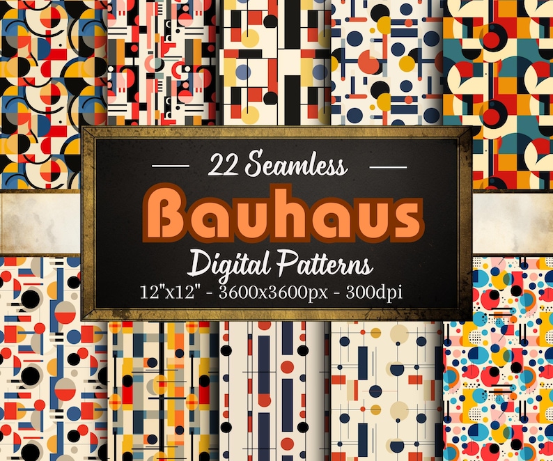 Bauhaus Patterns, 22 Retro Bauhaus Seamless Digital Papers, Instant ...