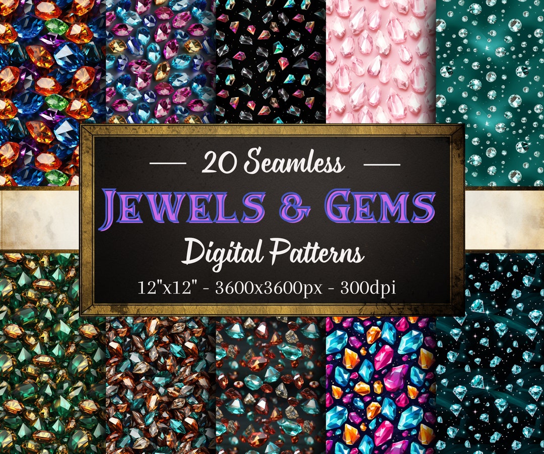 Jewels and Gems Patterns, 20 Sparkling Seamless Digital Papers, Instant ...