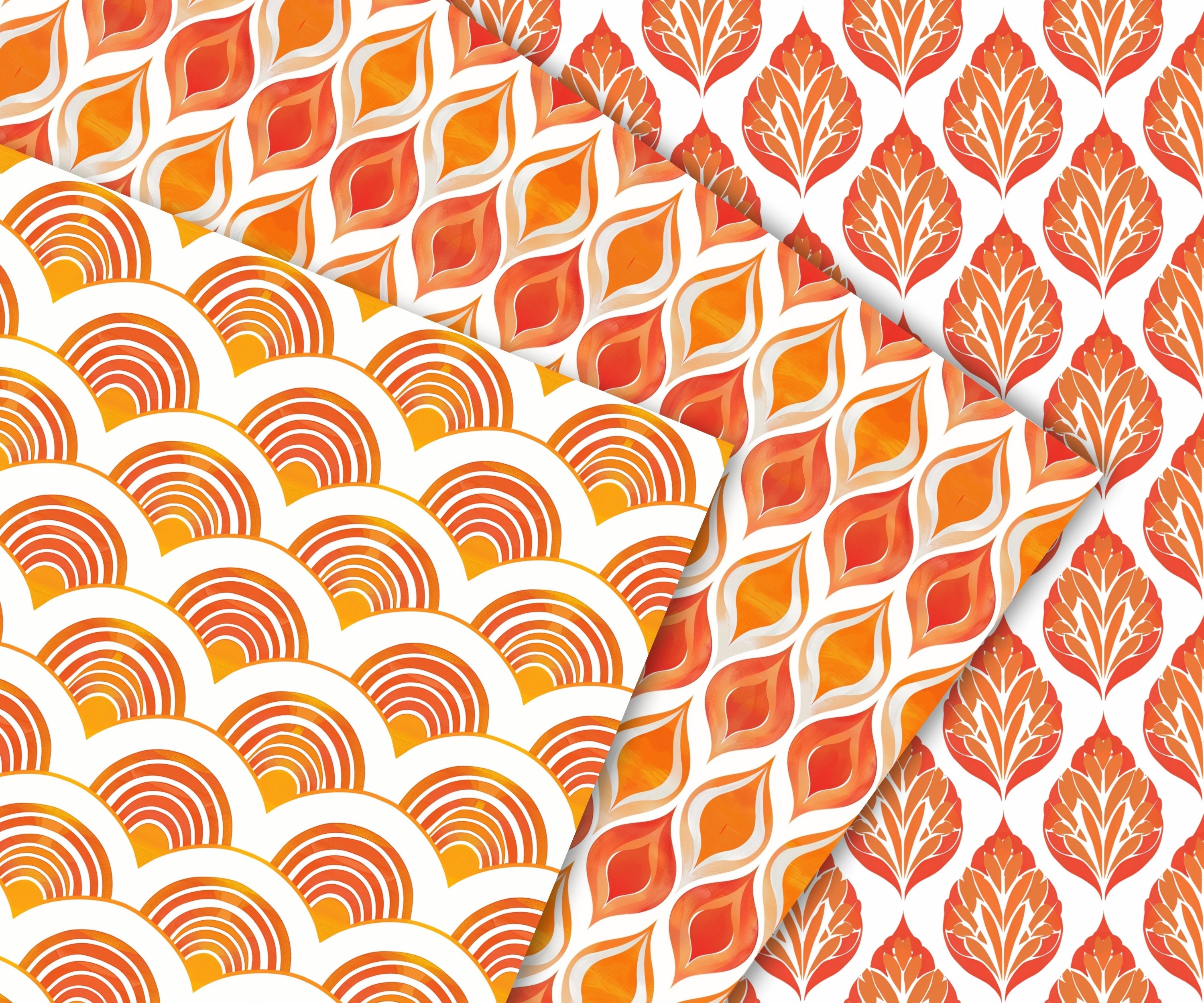 Orange and White Seamless Patterns, 20 Digital Papers, Orange and White ...