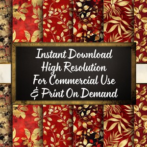 Red and Gold Botanical Seamless Patterns, 20 Botanical Digital Papers ...