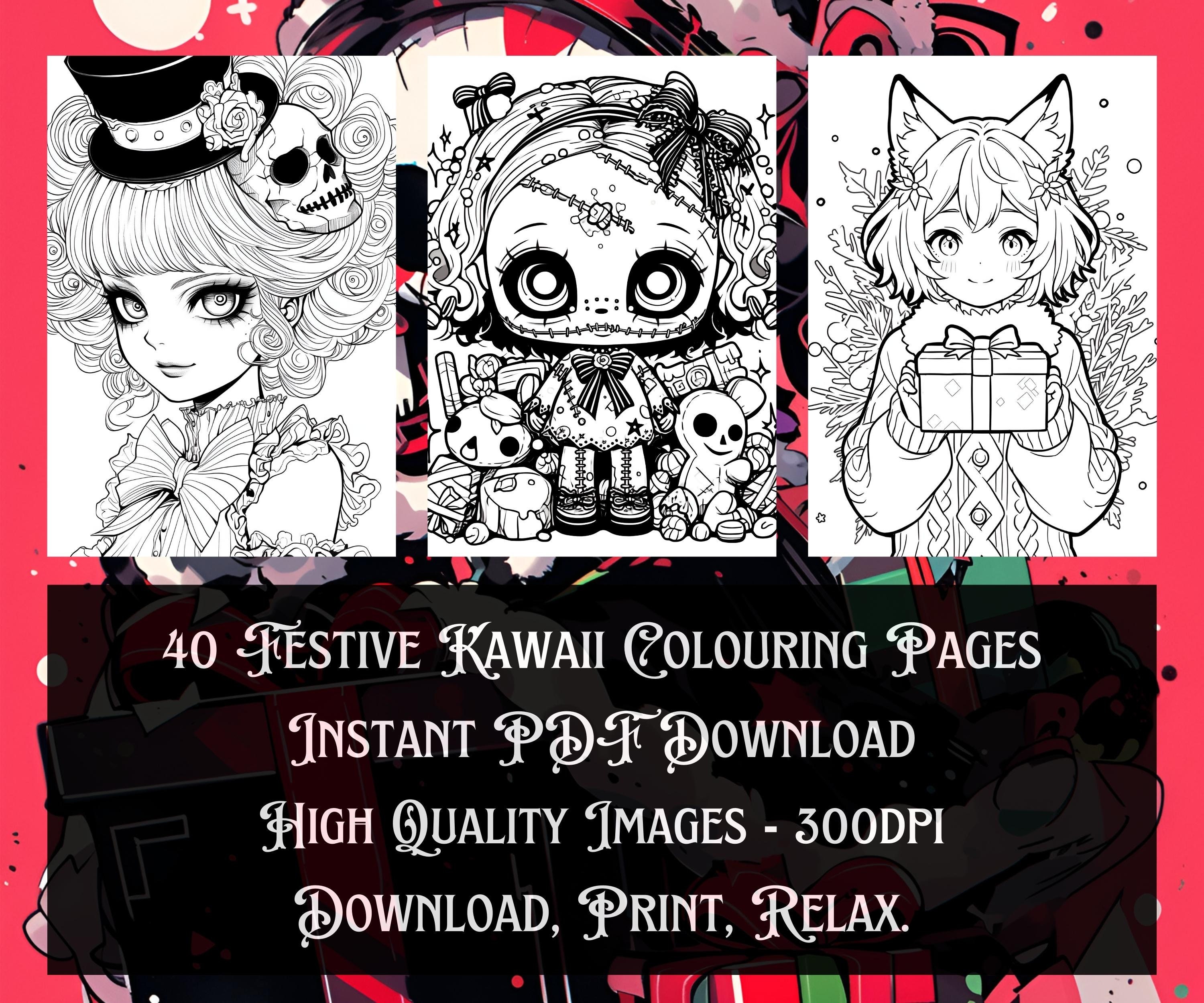 Creepy Kawaii Christmas Colouring Book, 40 Festive Colouring Pages ...