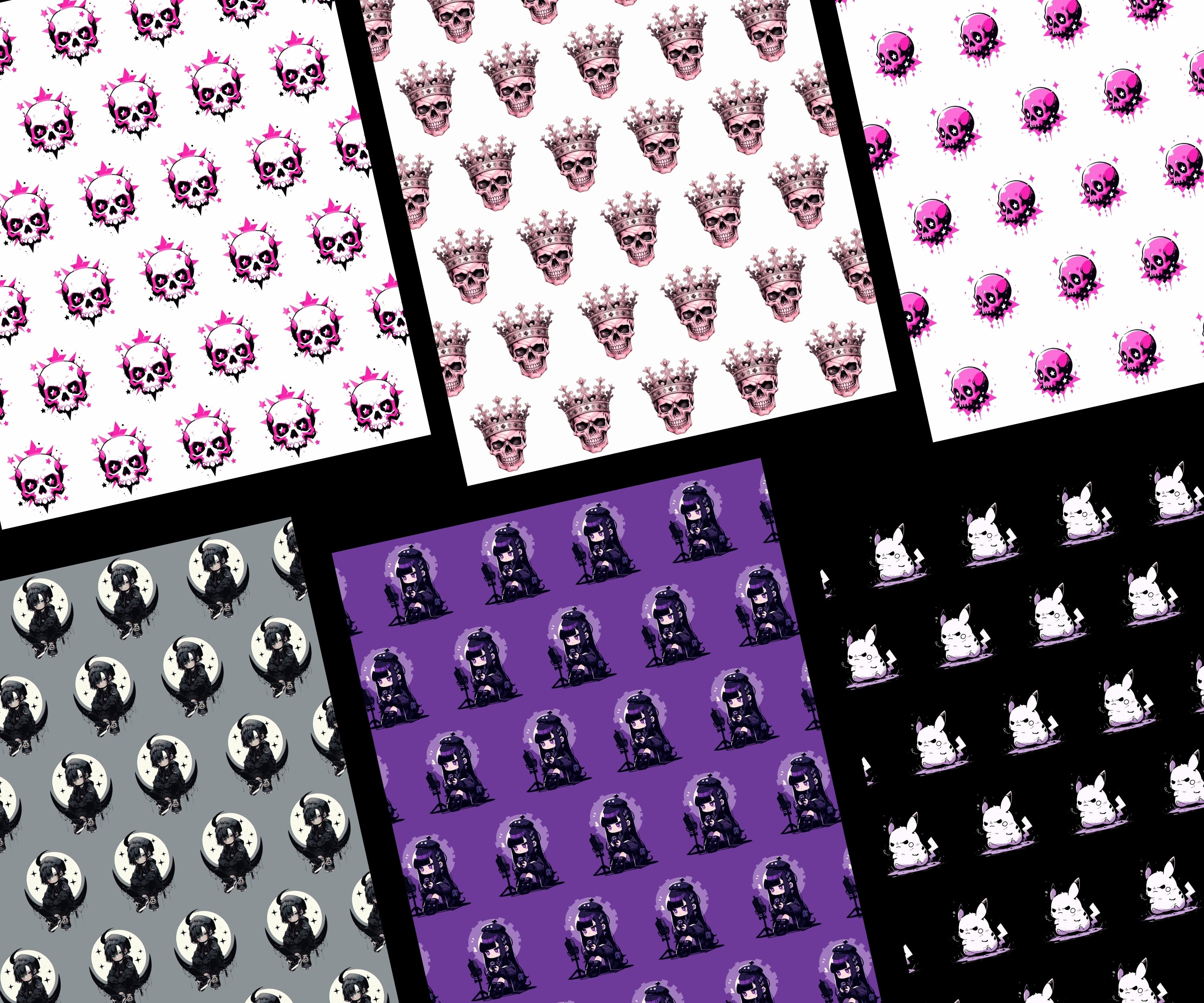 Gothic Chibi Patterns, 20 Creepy and Cute Seamless Digital Papers ...