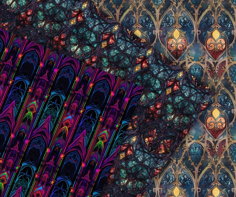 Vibrant Gothic Seamless Patterns, 20 Gothic Digital Papers in Vibrant ...