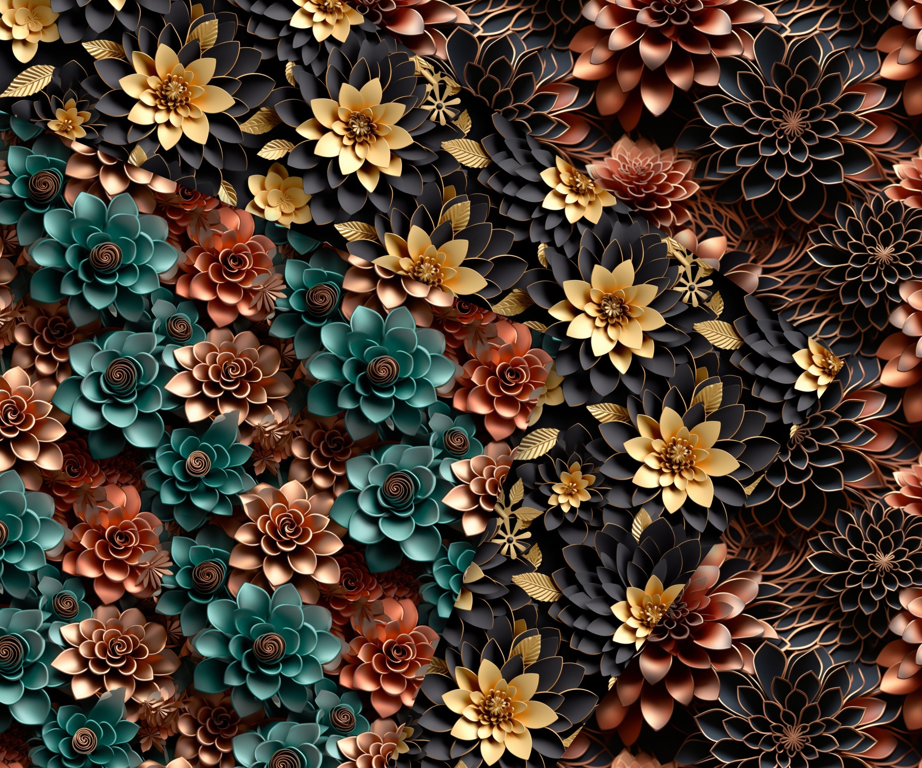 Elegant 3D Flower Patterns, 25 Floral Seamless Digital Papers, Instant ...