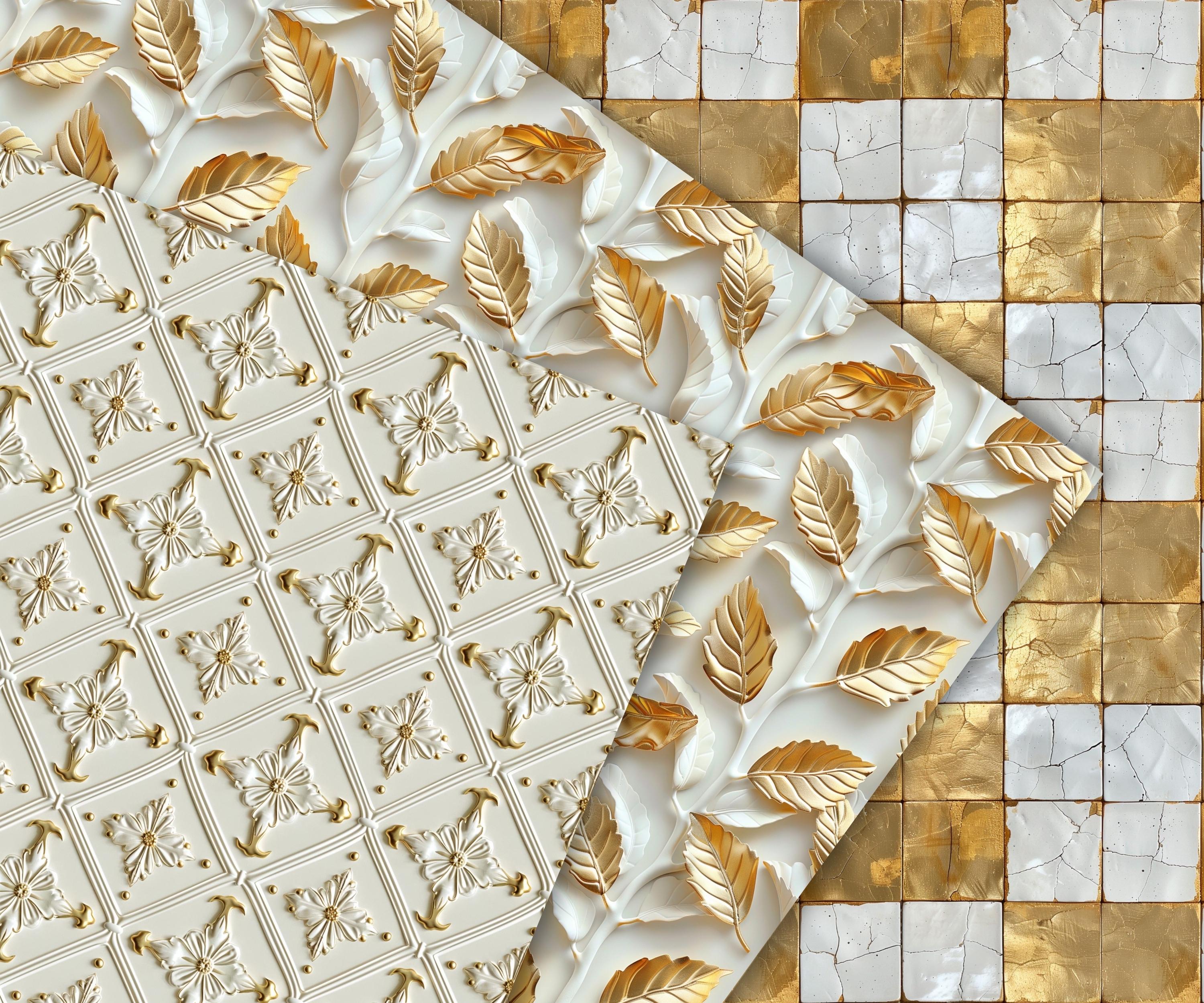 White and Gold Seamless Patterns, 30 Digital Papers, White and Gold ...