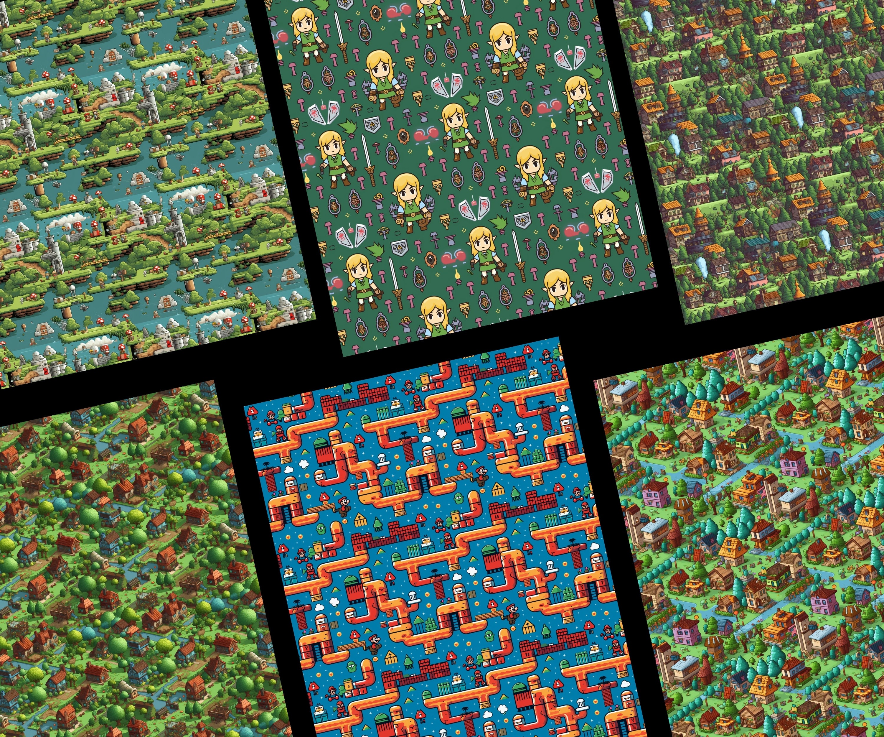 Pixel Art Seamless Patterns, 18 Retro Gamer Digital Papers, Pixel Art ...