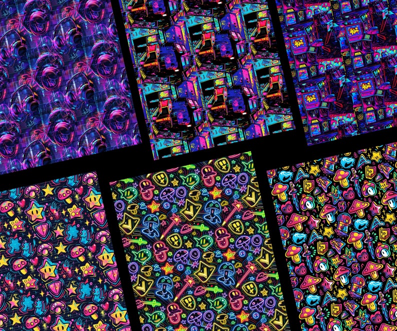 Neon Gamer Seamless Patterns, 20 Gamer Digital Papers, Graffiti ...