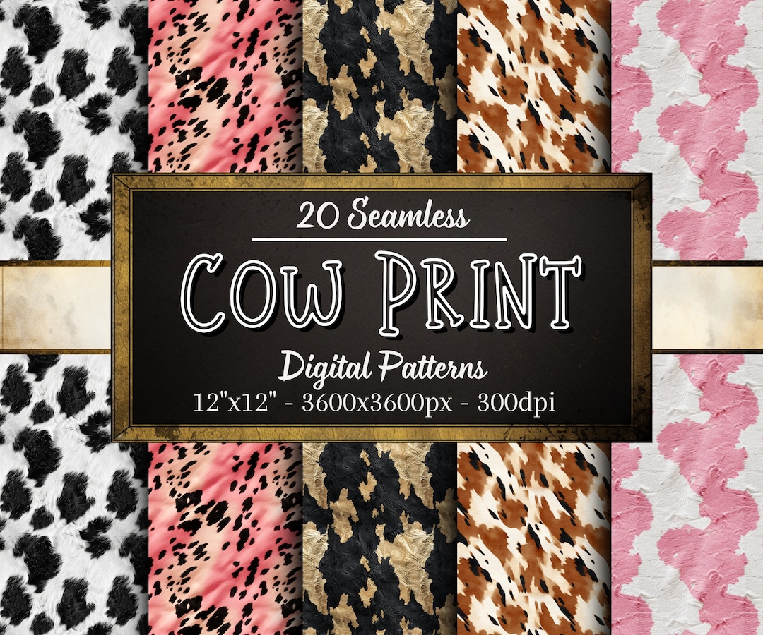 Cow Print Seamless Patterns, 20 Colourful Cow Hide Digital Papers ...