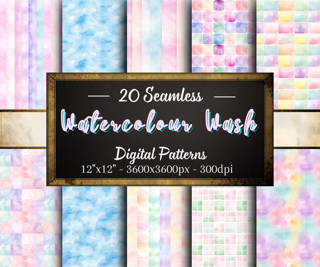 Watercolour Wash Patterns, 20 Watercolour Seamless Digital Papers ...