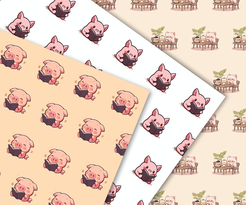 Little Piggy Patterns, 14 Cute Chibi Pigs Seamless Digital Papers ...