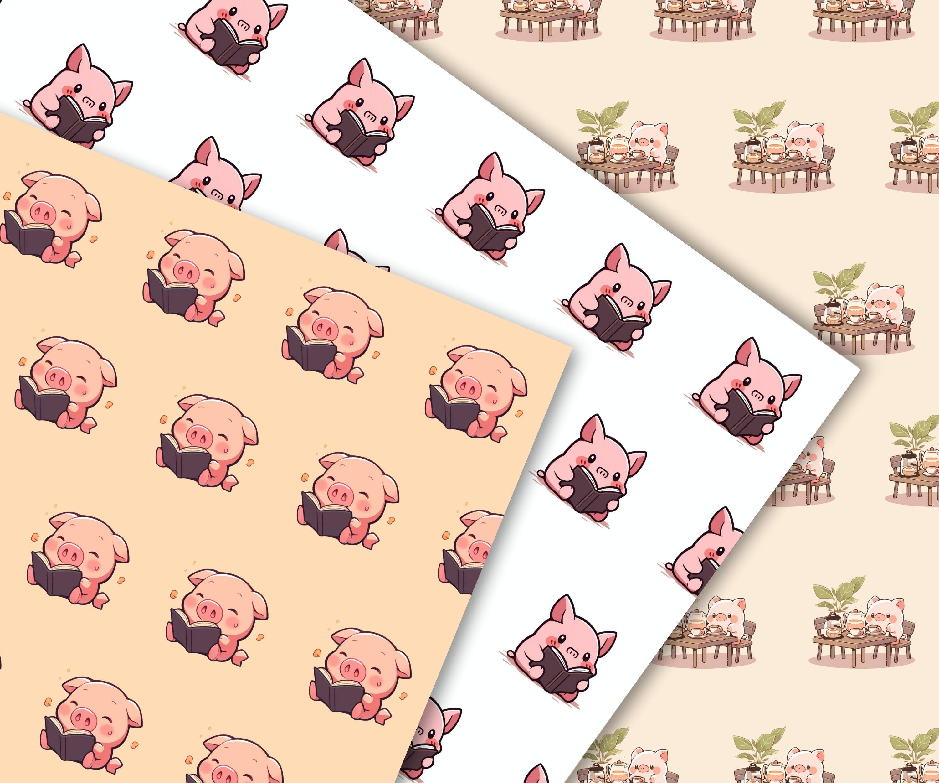 Little Piggy Patterns, 14 Cute Chibi Pigs Seamless Digital Papers ...