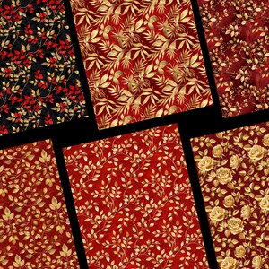 Red and Gold Botanical Seamless Patterns, 20 Botanical Digital Papers ...
