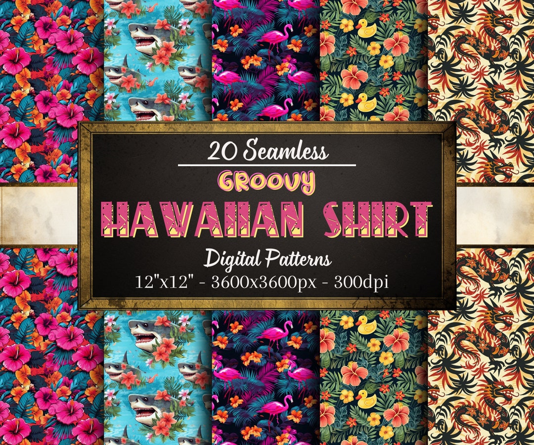 Groovy Hawaiian Shirt Seamless Patterns, 20 Digital Papers of Fun ...
