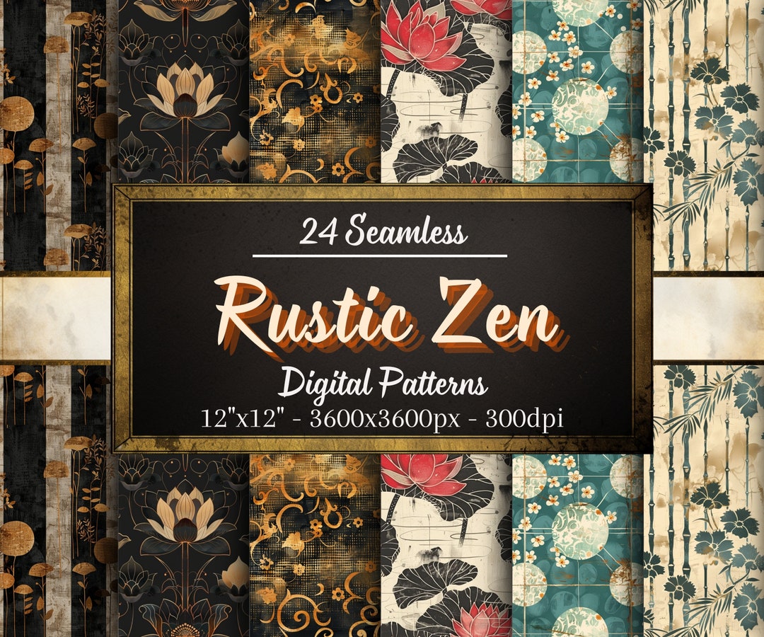 Rustic Zen Seamless Patterns, 24 Vintage Style Digital Papers, Rustic ...