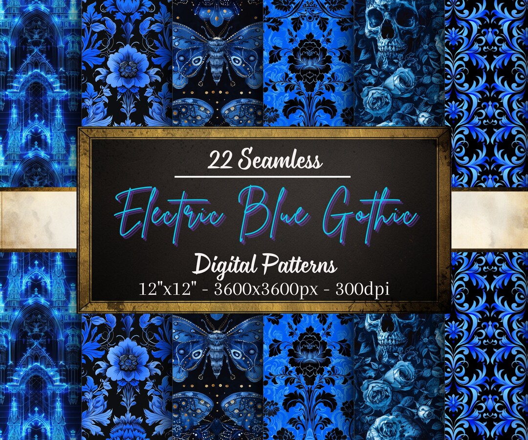 Electric Blue Gothic Digital Patterns, 22 Gothic Seamless Papers ...