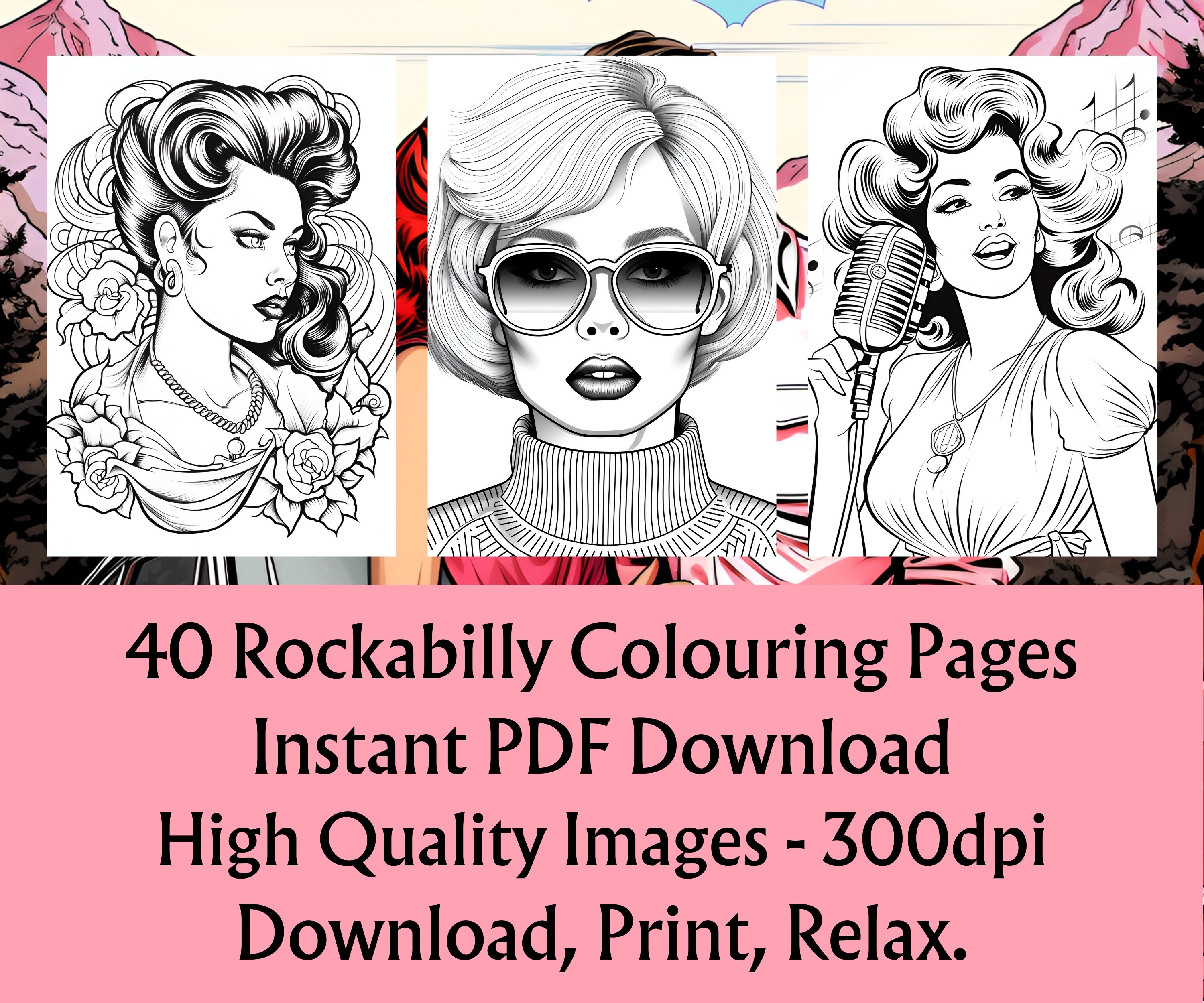 Rockabilly Colouring Book Volume 2, 40 Vintage Colouring Pages, Adults ...
