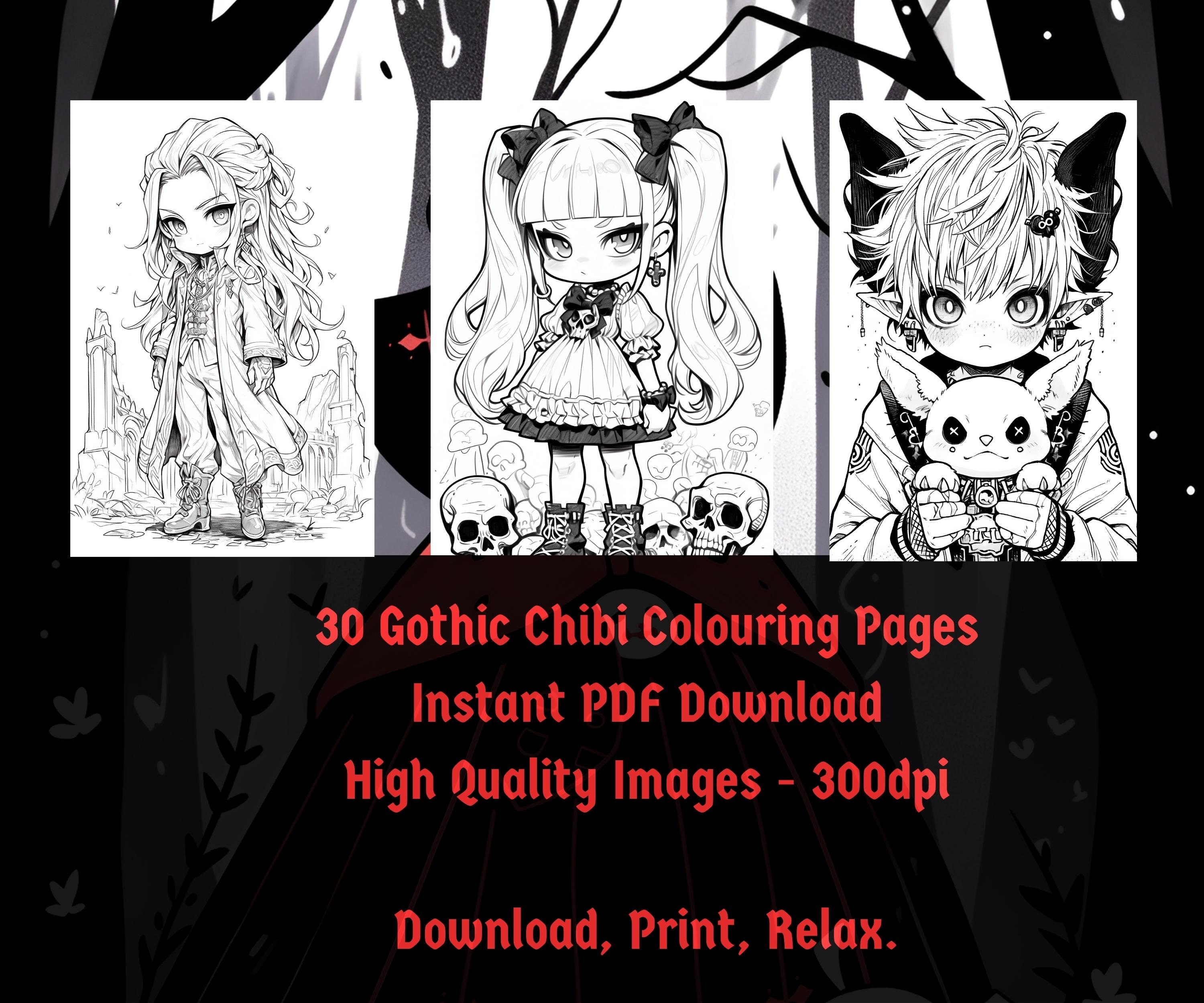 Gothic Chibi Colouring Book, 30 Creepy Chibi & Kawaii Colouring Pages ...