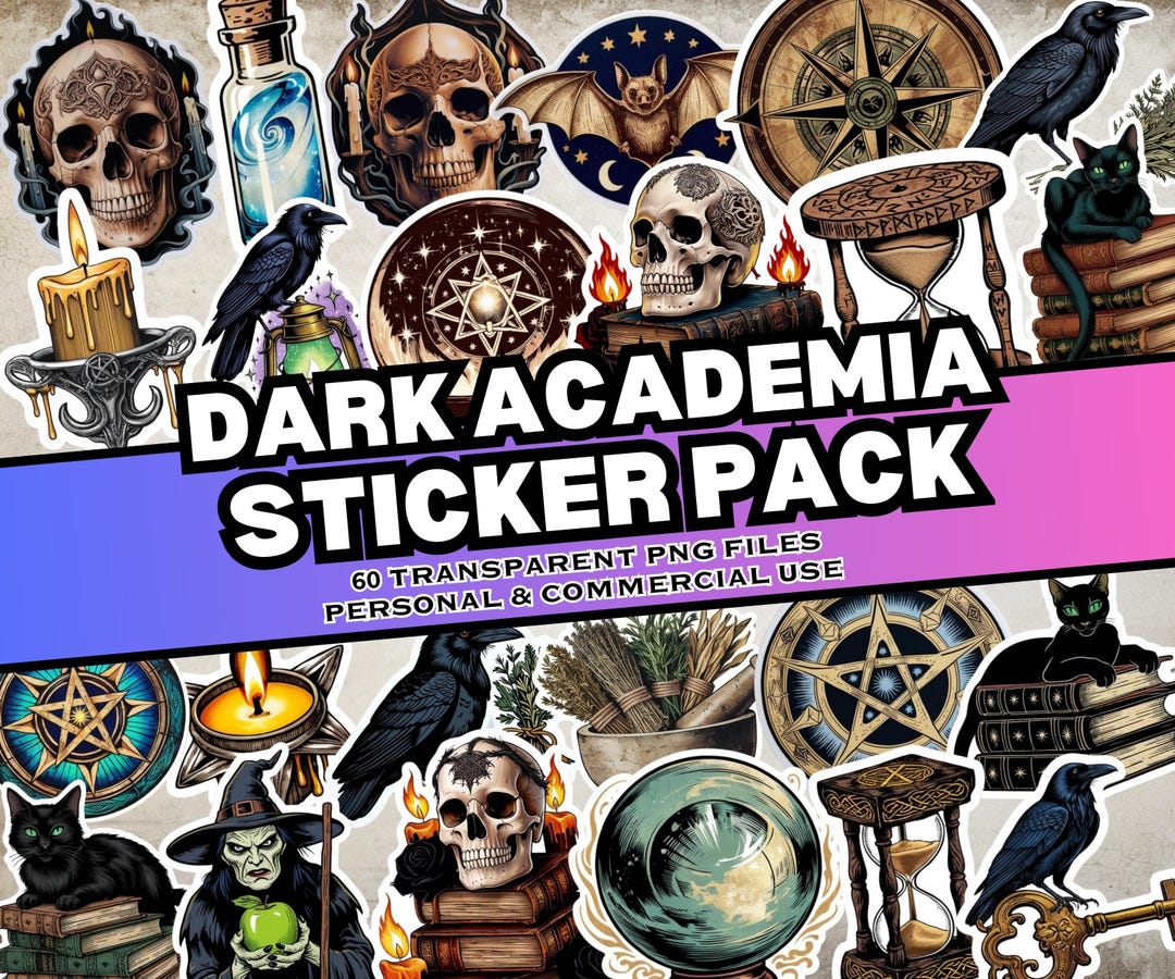 Dark Academia Sticker Pack, 60 Gothic Digital Stickers, PNG Files ...