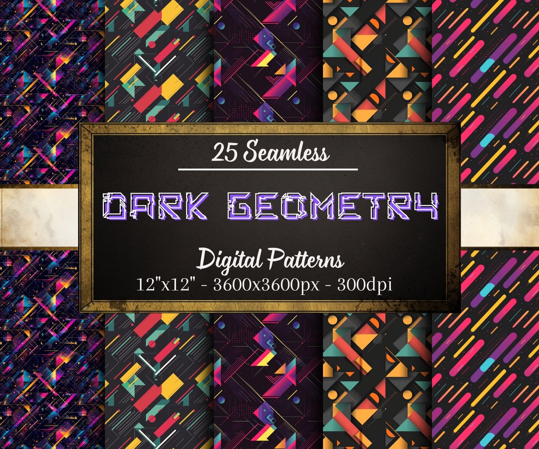 Geometric Digital Patterns, 25 Seamless Digital Papers of Dark ...