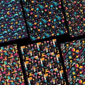 Neon Arcade Seamless Patterns, 20 Retro Arcade Digital Papers, Instant ...