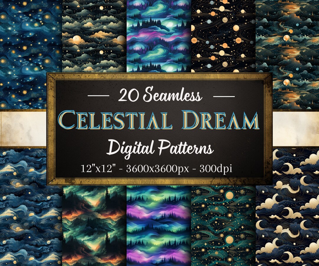 Celestial Dream Patterns, 20 Cosmic Sky Seamless Digital Papers ...