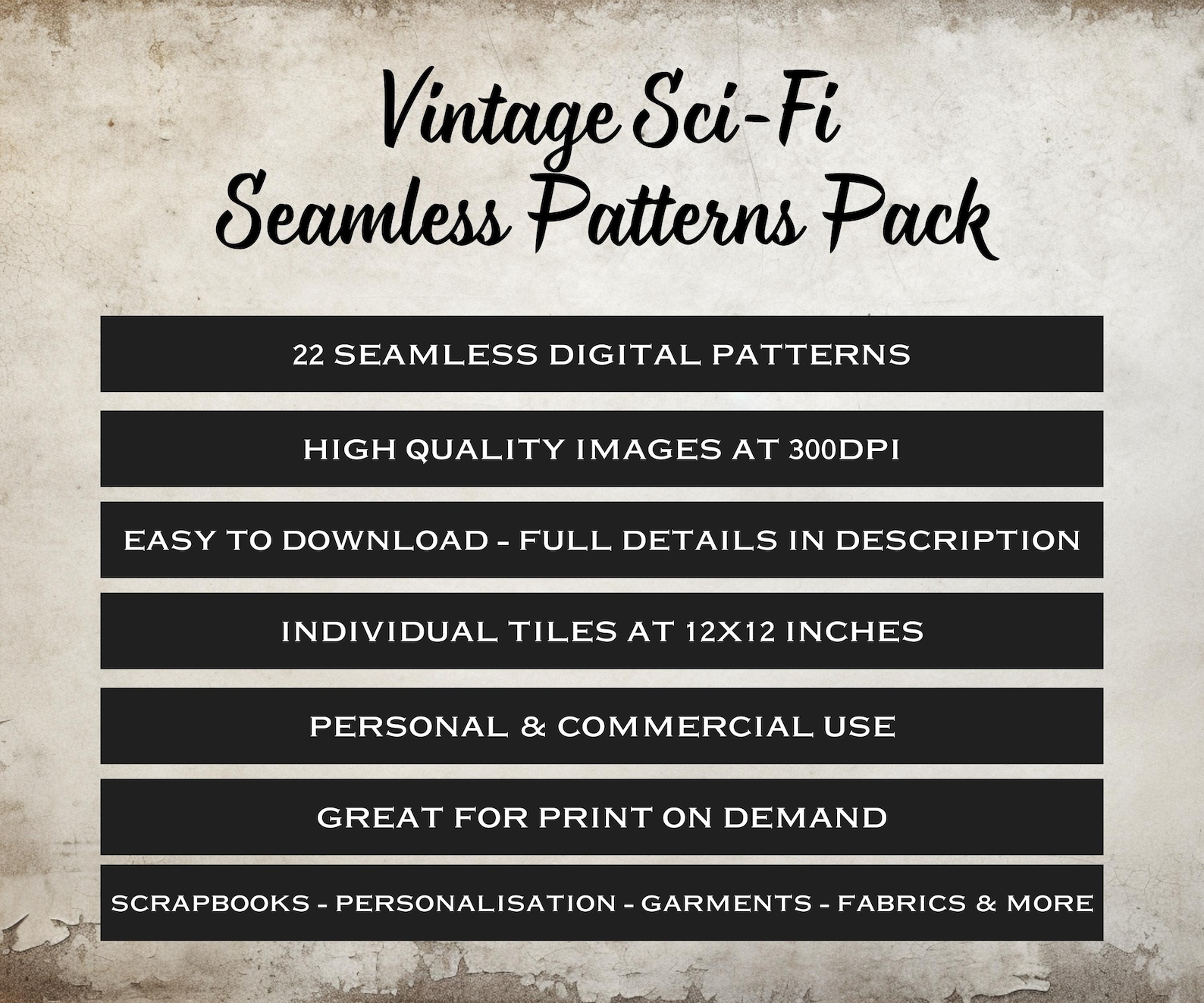 Vintage Sci-fi Seamless Patterns, 22 Retro Digital Papers, Sci-fi ...