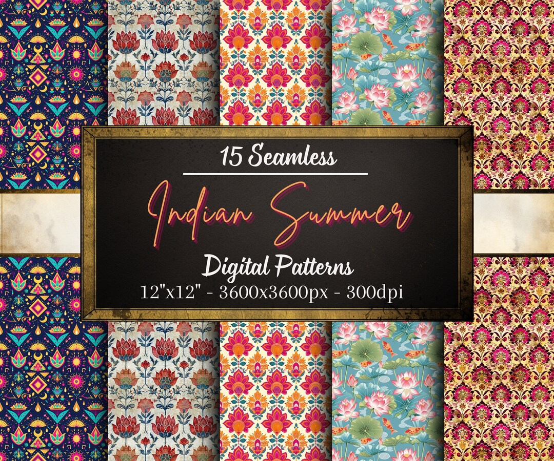 Indian Summer Digital Patterns, 15 India Themed Seamless Digital Papers, Instant Download ...