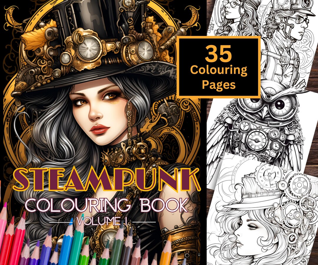 Steampunk Colouring Book, 35 Printable Colouring Pages, Steampunk ...