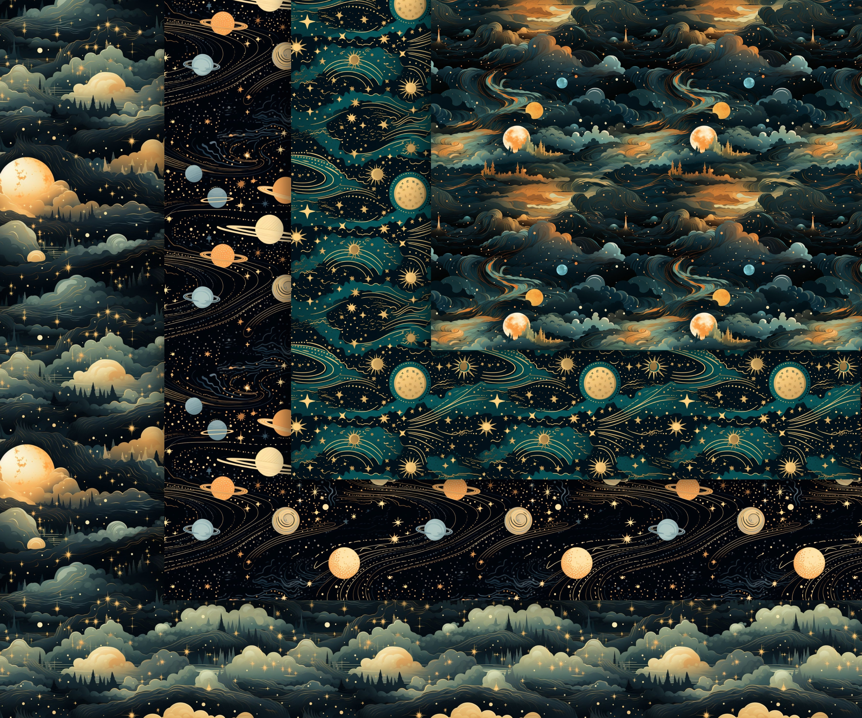 Celestial Dream Patterns, 20 Cosmic Sky Seamless Digital Papers, Instant Download, Personal ...