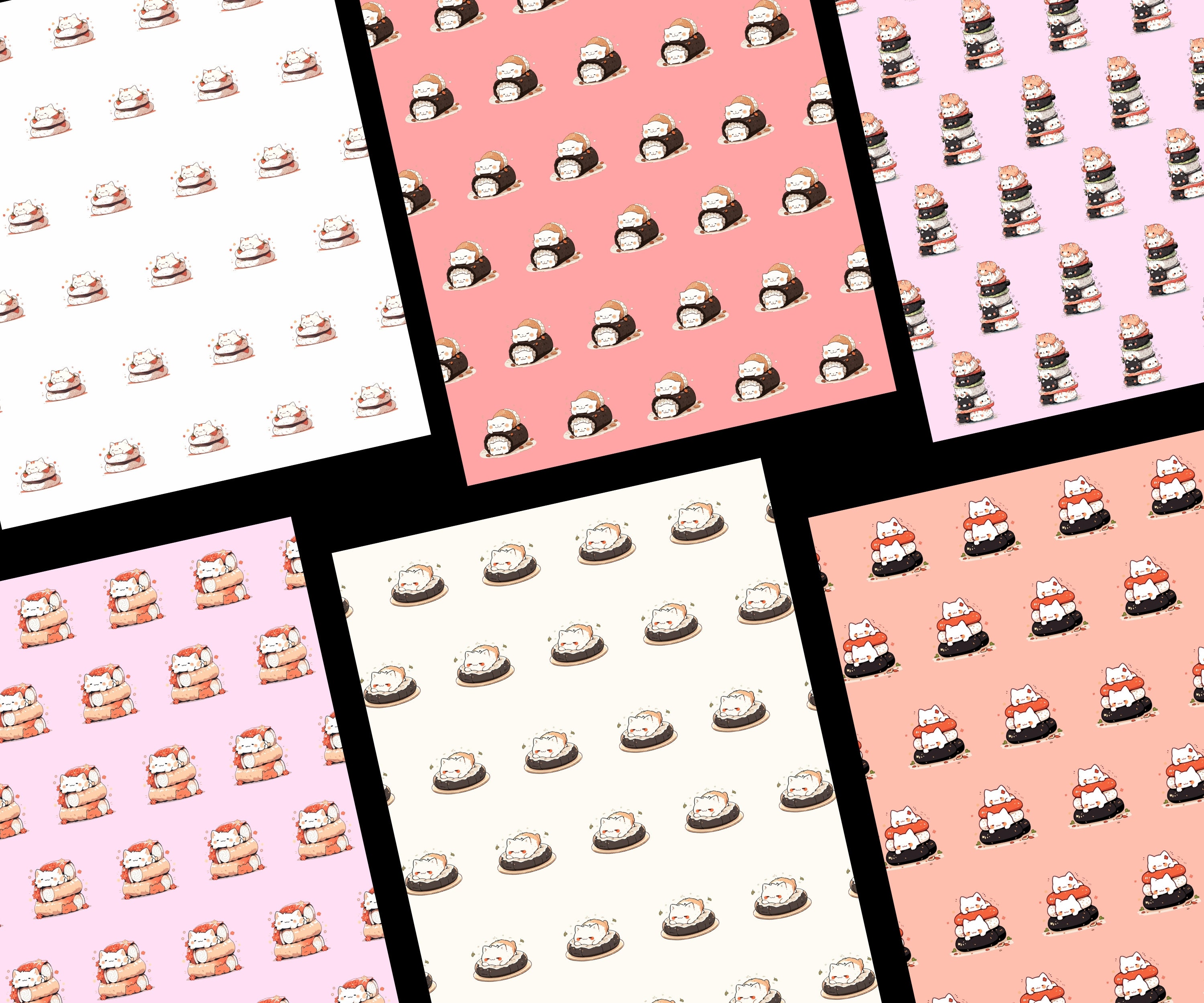 Sushi Pets Chibi Patterns, 20 Cute Chibi Seamless Digital Papers ...