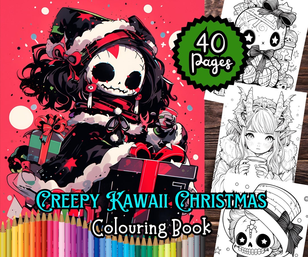 Creepy Kawaii Christmas Colouring Book, 40 Festive Colouring Pages ...