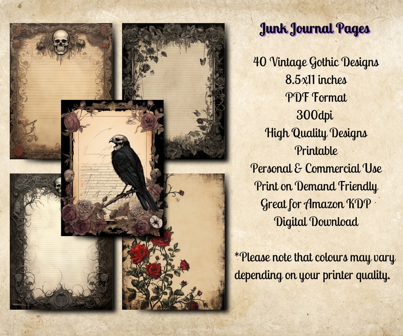 Gothic Junk Journal Pages, Vintage Gothic Scrapbooking Ephemera, 40 ...