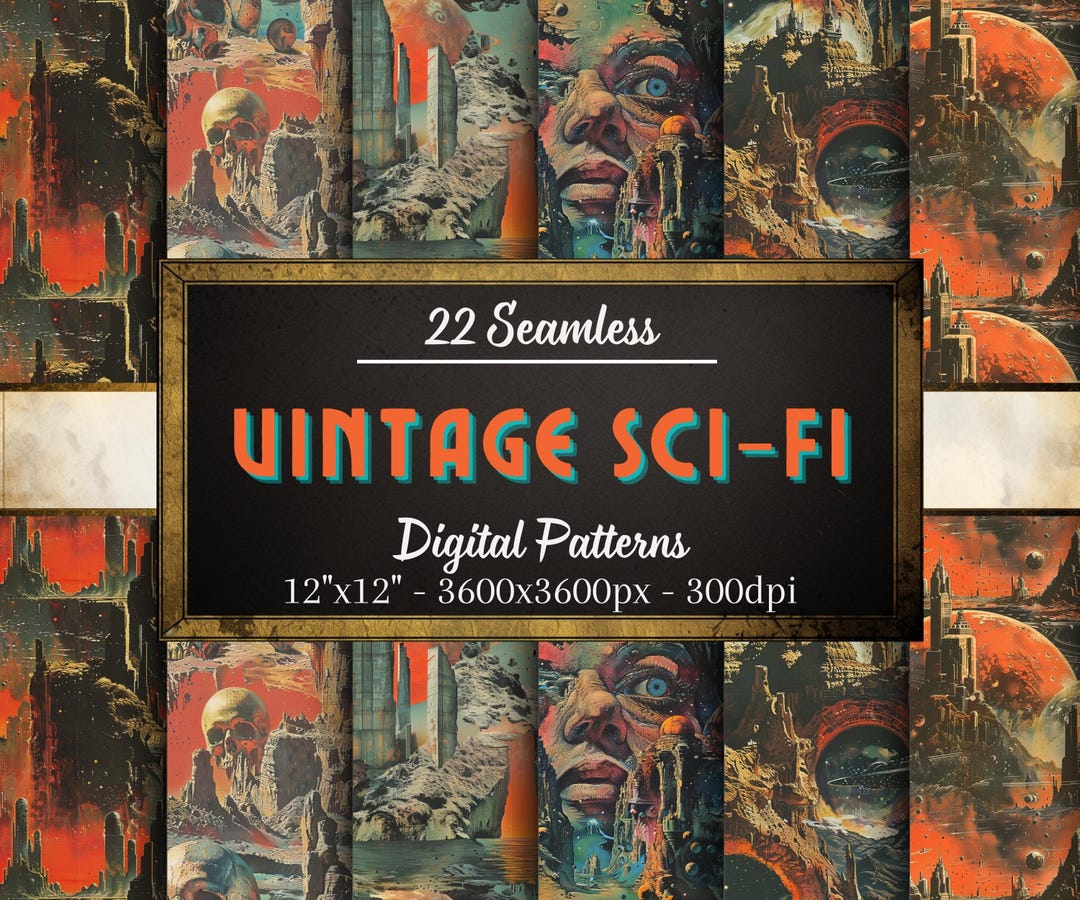 Vintage Sci-fi Seamless Patterns, 22 Retro Digital Papers, Sci-fi ...