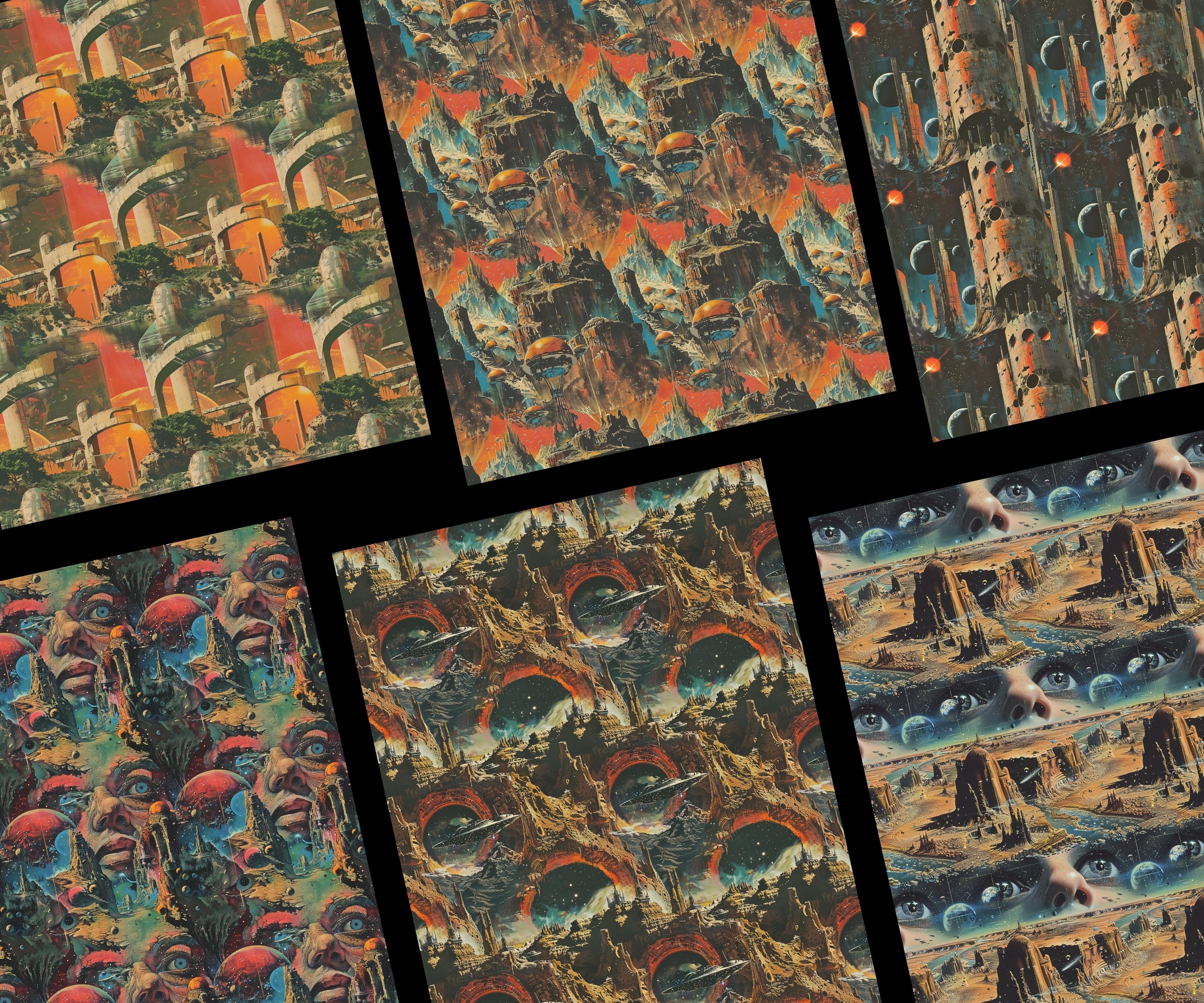 Vintage Sci-fi Seamless Patterns, 22 Retro Digital Papers, Sci-fi ...