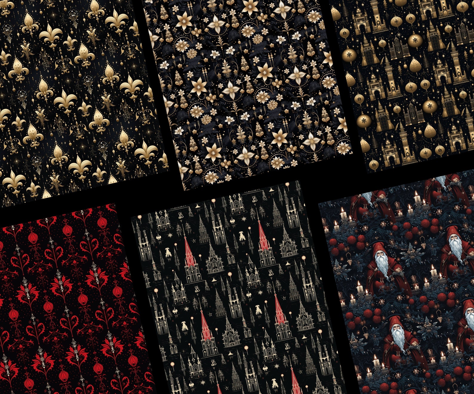 Gothic Christmas Patterns, 20 Festive Gothic Seamless Digital Papers ...