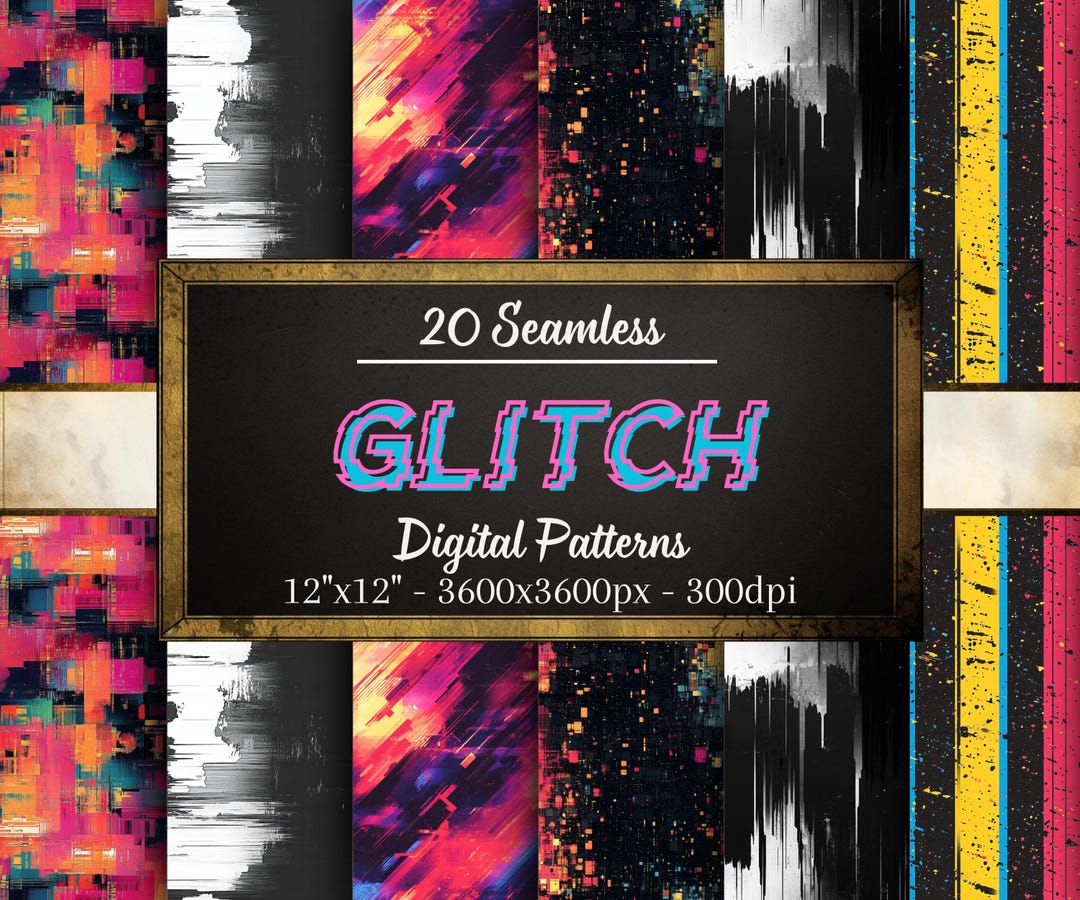 Glitch Seamless Patterns, 20 Static and Glitch Effect Digital Papers ...