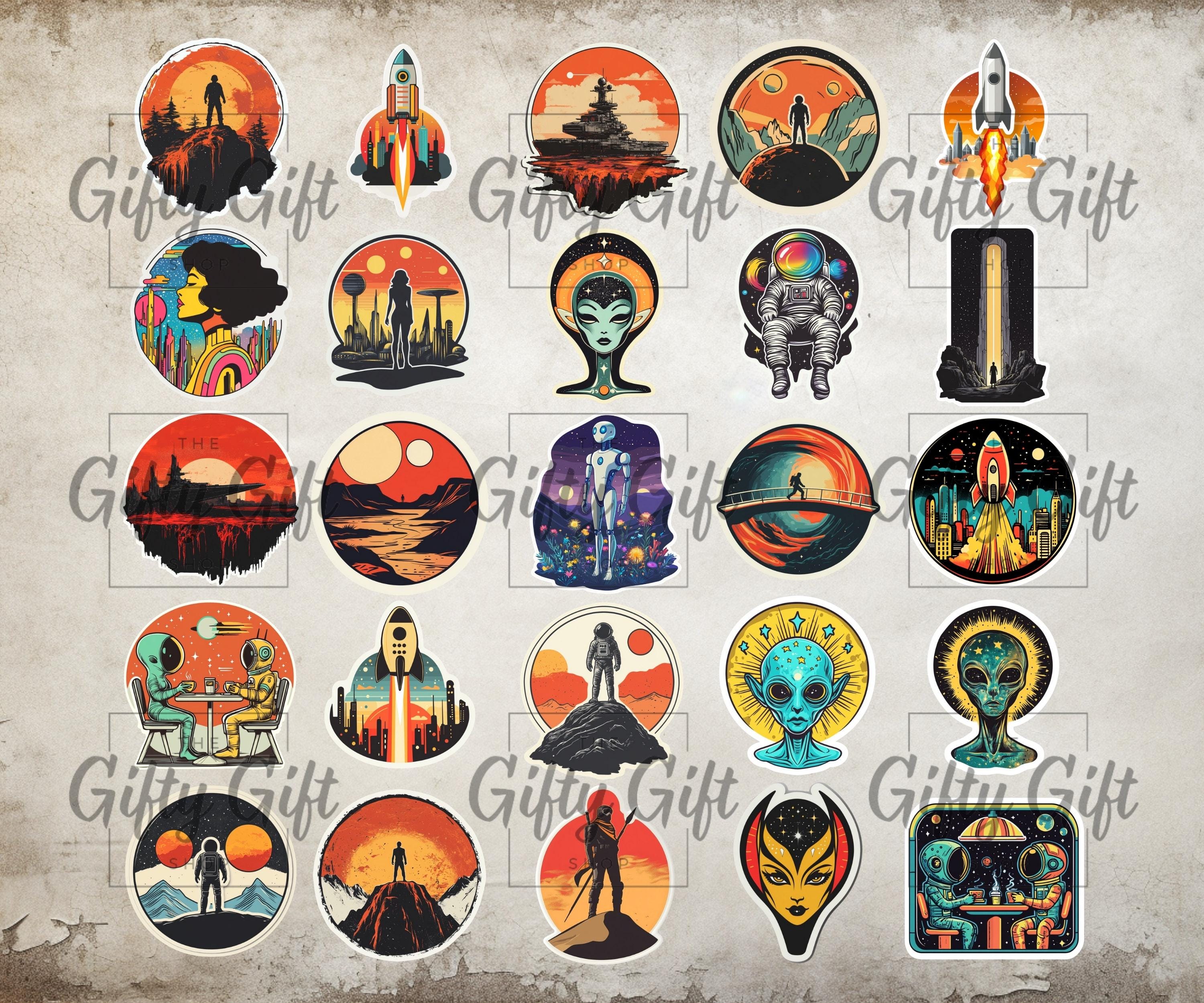 Vintage Sci‑fi Sticker Pack – 70 Retro Space & Sci-fi PNG Stickers ...