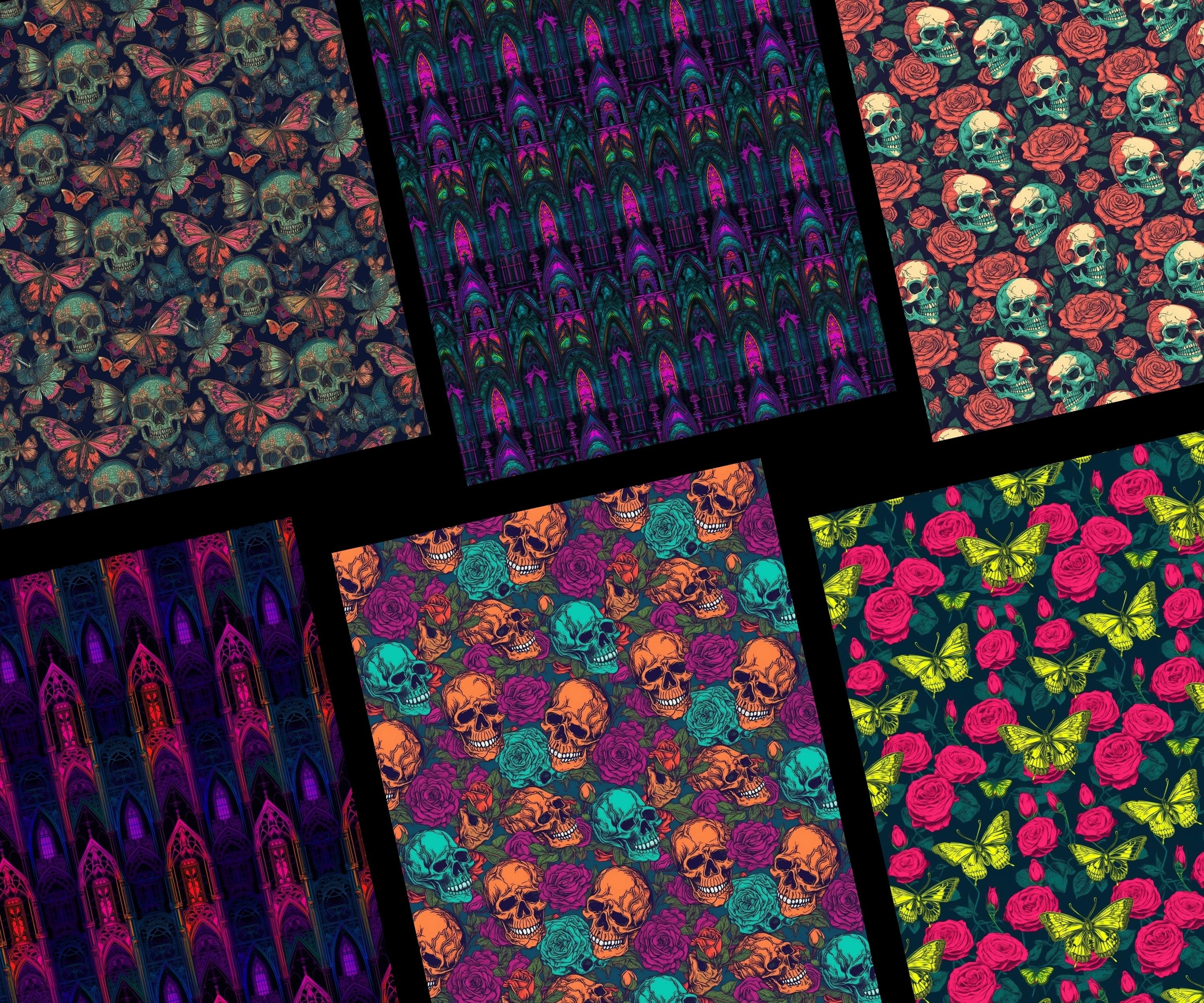 Vibrant Gothic Seamless Patterns, 20 Gothic Digital Papers in Vibrant ...