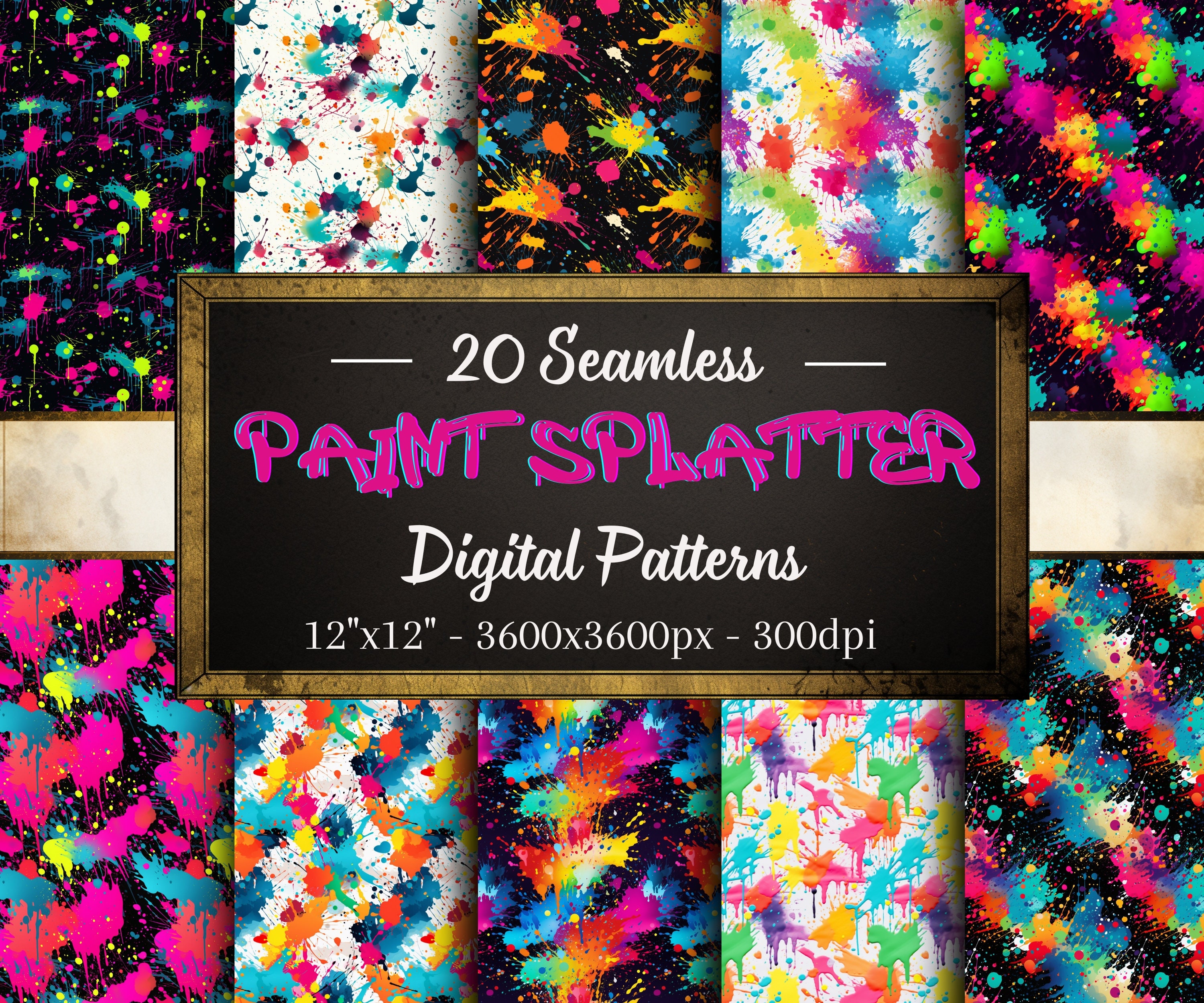 Paint Splatter Patterns, 20 Vibrant Paint Seamless Digital Papers ...