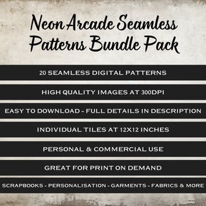Neon Arcade Seamless Patterns, 20 Retro Arcade Digital Papers, Instant ...