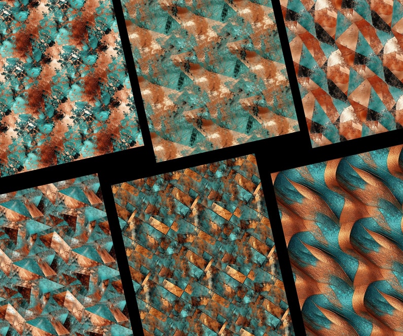 Copper and Teal Digital Paper, 20 Seamless Patterns Distressed Grunge ...