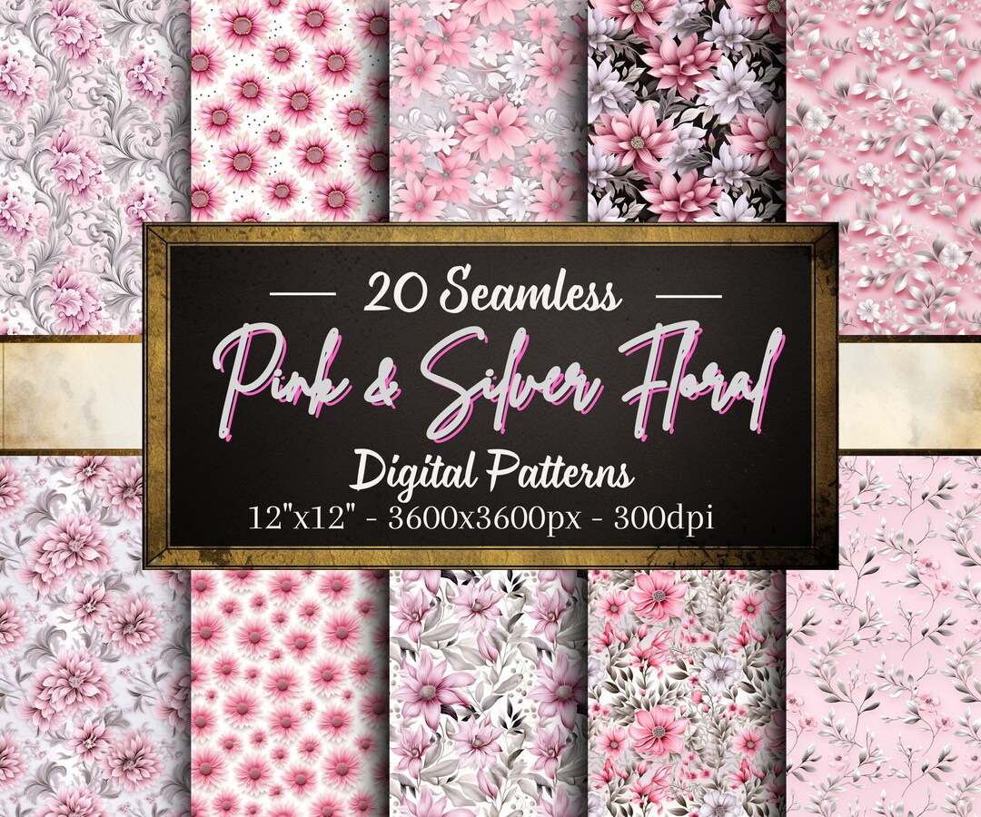 Pink and Silver Floral Patterns, 20 Floral Seamless Digital Papers ...