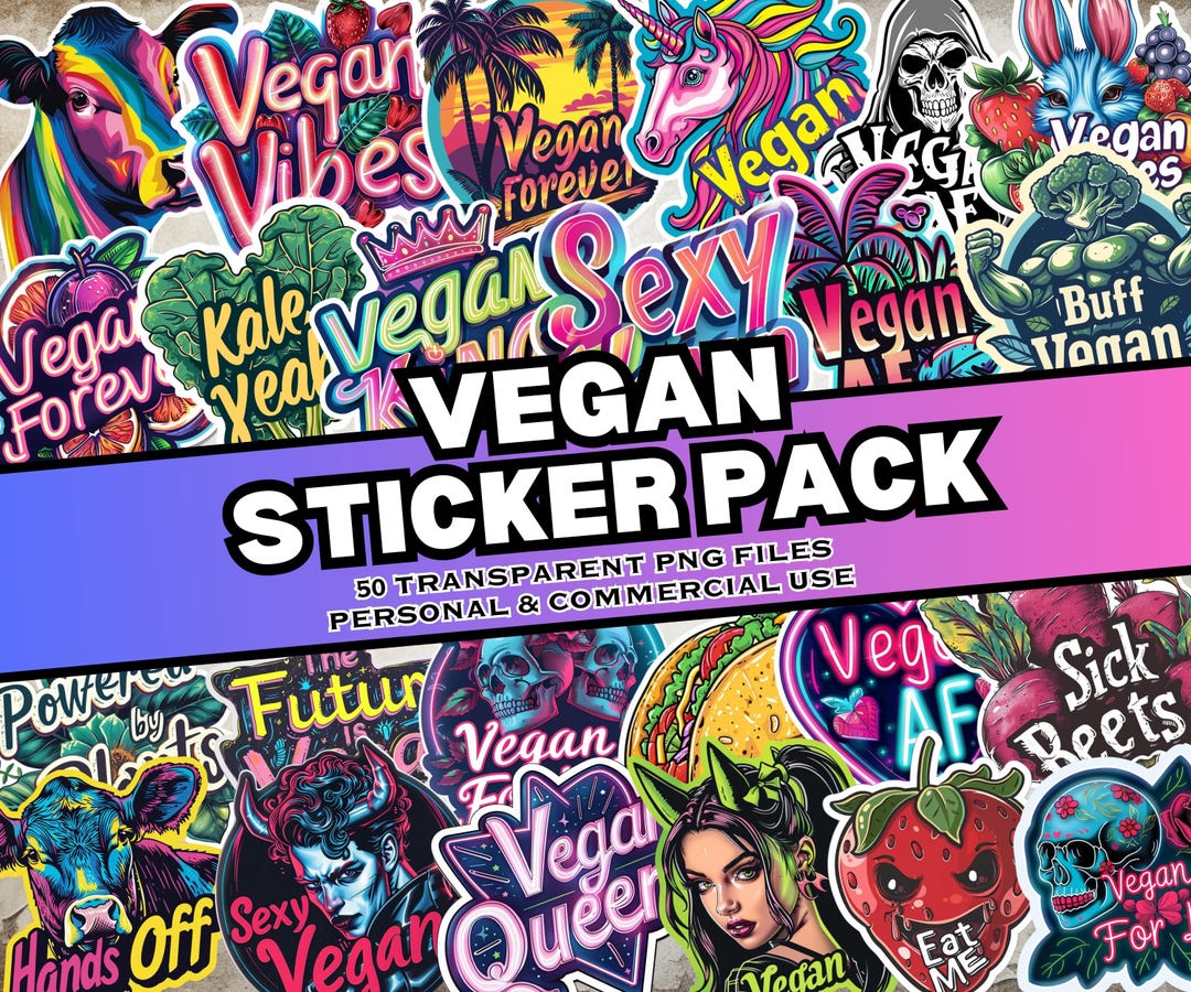 Vegan Sticker Pack, 50 Vegan Slogan Digital Stickers, Vegan Stickers ...