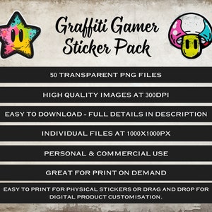 Gamer Sticker Pack, 50 Graffiti Themed Digital Stickers, Transparent ...