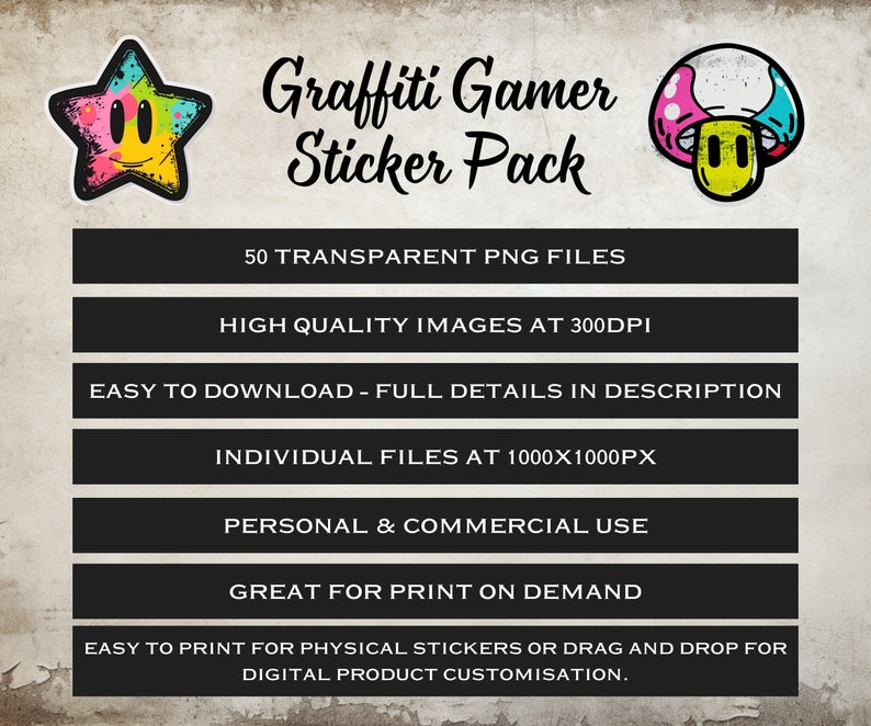 Gamer Sticker Pack, 50 Graffiti Themed Digital Stickers, Transparent ...