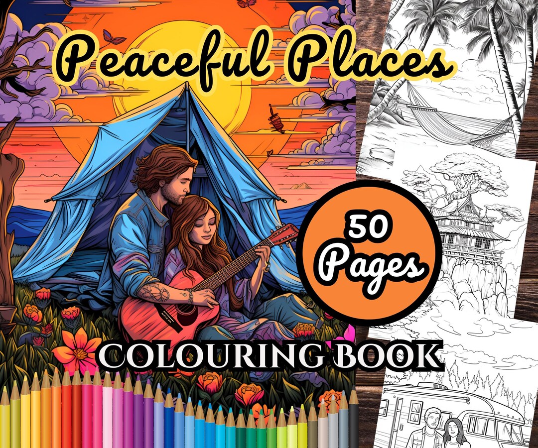 Peaceful Places Colouring Book, 50 Printable Colouring Pages, Adults ...