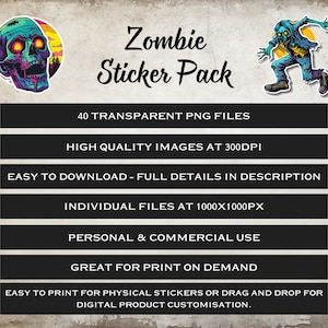 Zombies Sticker Pack, 40 Zombie Themed Digital Stickers, PNG Files ...